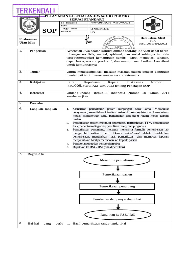 Sop Pelayanan Kesehatan Jiwa Sesuai Standar | PDF
