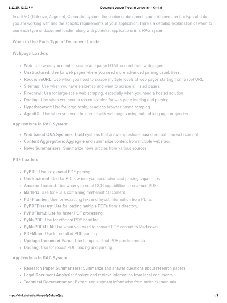 Document Loader Types in Langchain - Kimi - Ai | PDF | World Wide Web | Internet & Web