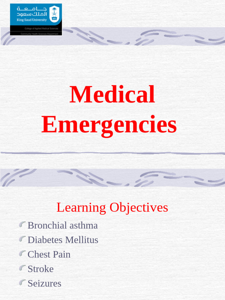 Medical Emergencies: Key Treatments Guide | PDF | Myocardial Infarction ...