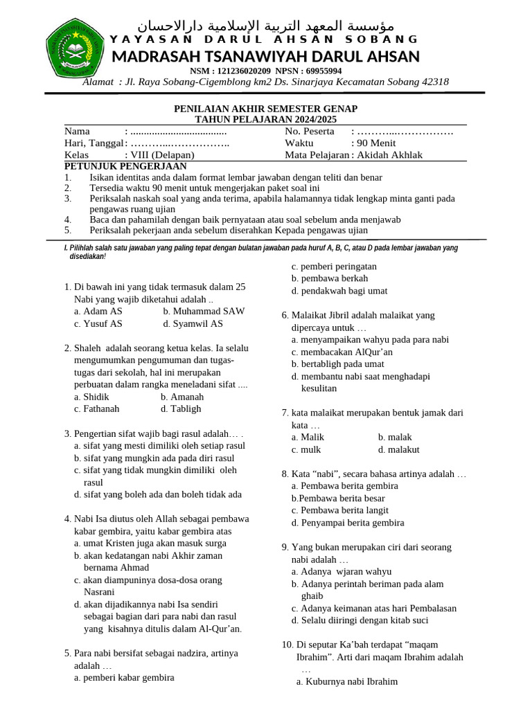 Akidah Akhlak Kelas Viii Genap | PDF