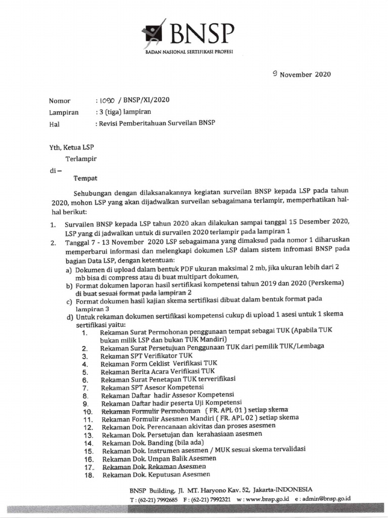 Revisi Pemberitahuan Surveilan Bnsp | PDF