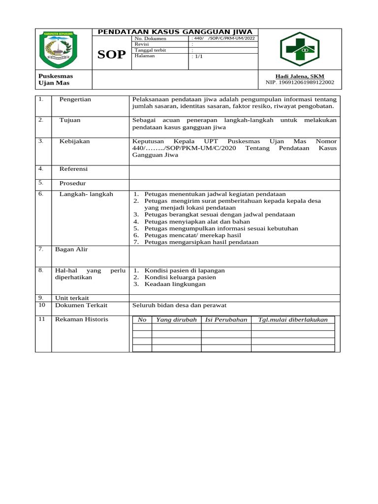 Sop Pendataan Kasus Gangguan Jiwa | PDF