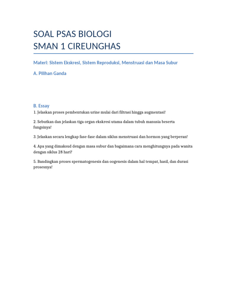 Soal PSAP Biologi SMAN1 Cireunghas | PDF