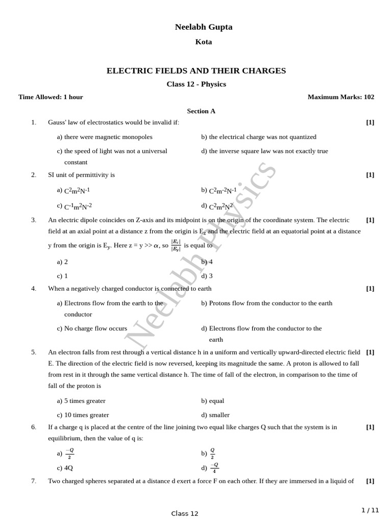 Electric Field and Their Charges | PDF | Electric Field | Force