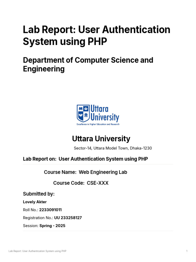 Lab_Report_User_Authentication_System_using_PHP | PDF | Password | Computing