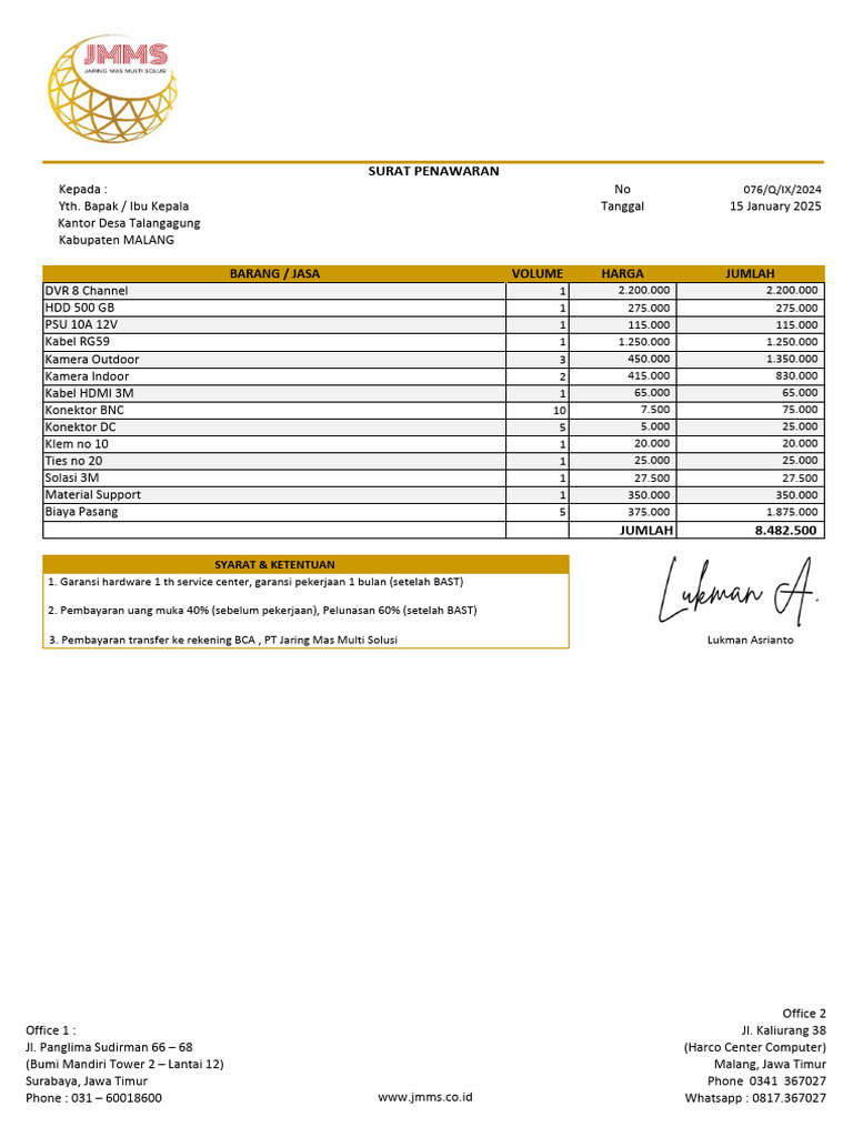Rev Penawaran CCTV Kantor Desa Talangagung | PDF