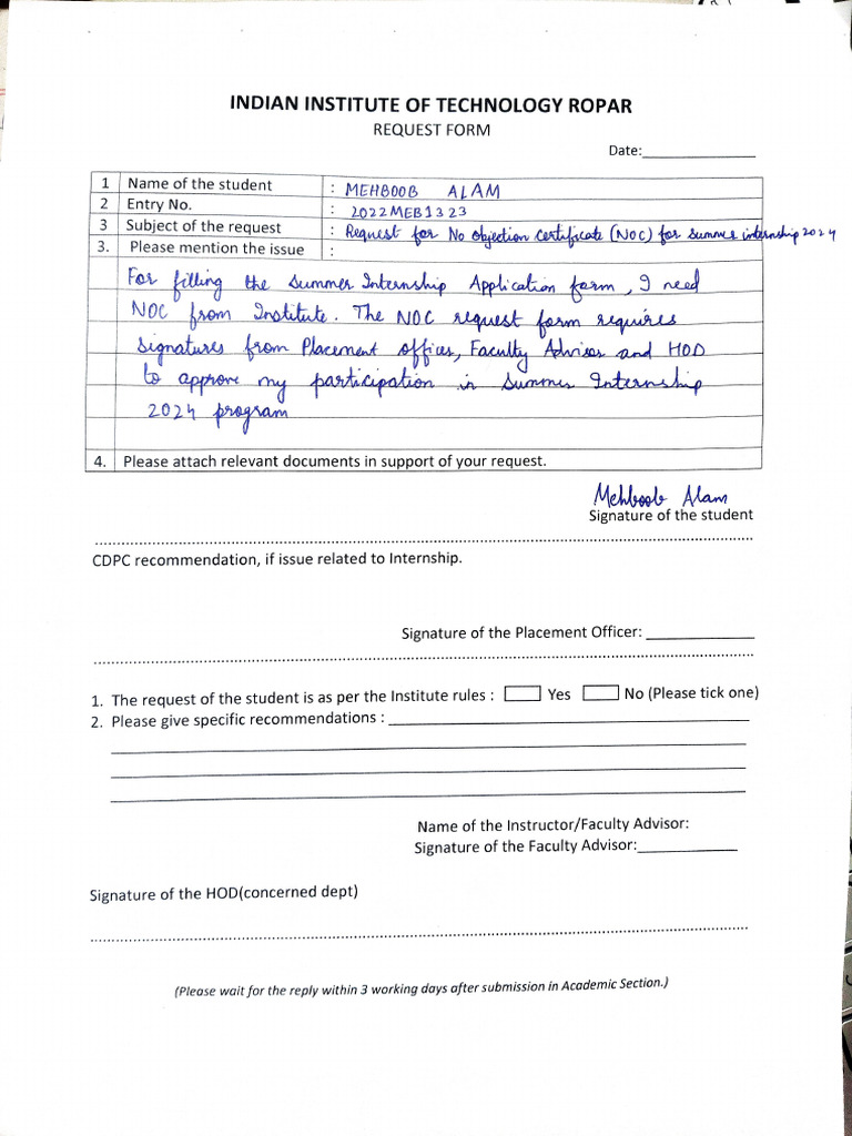 Noc Request Form | PDF