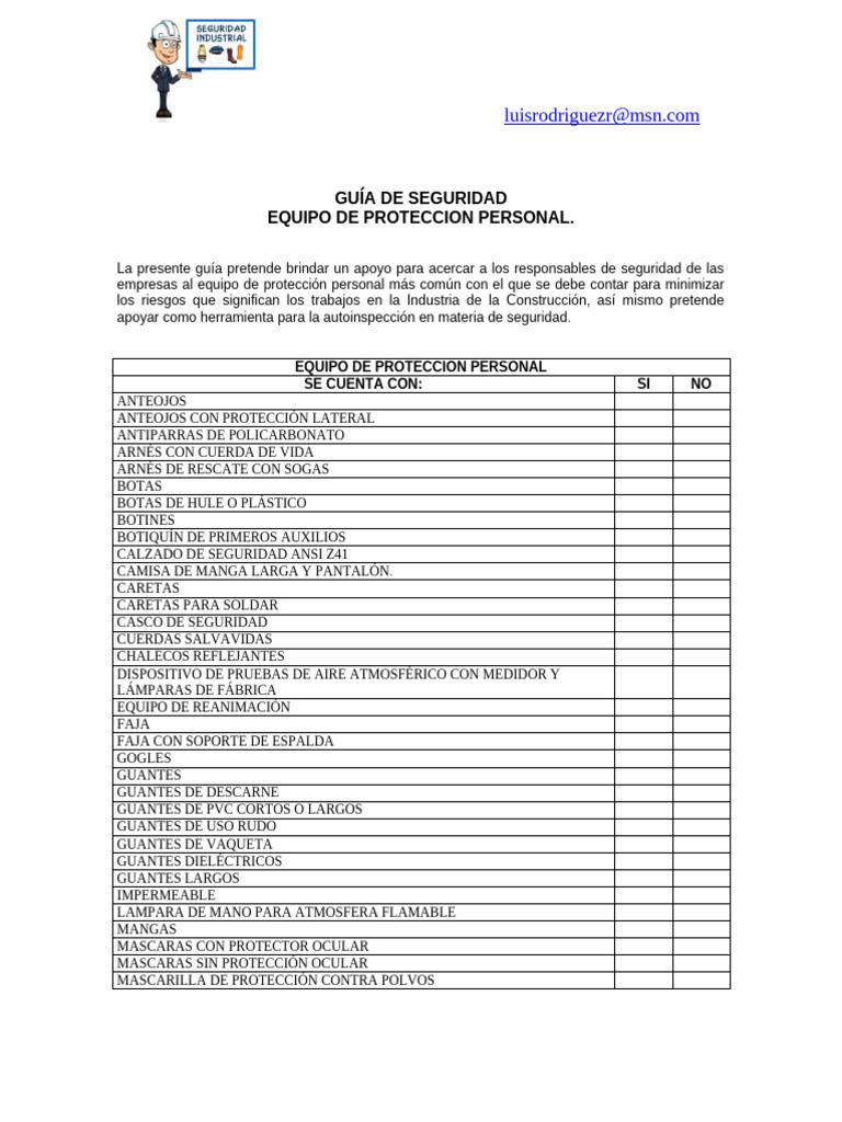 Guía de Inspeccion de EPP | PDF