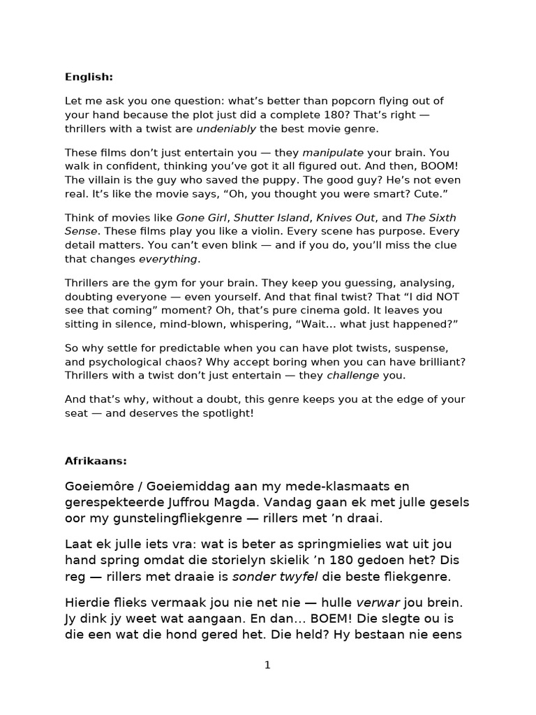 Afrikaans Speeches | PDF