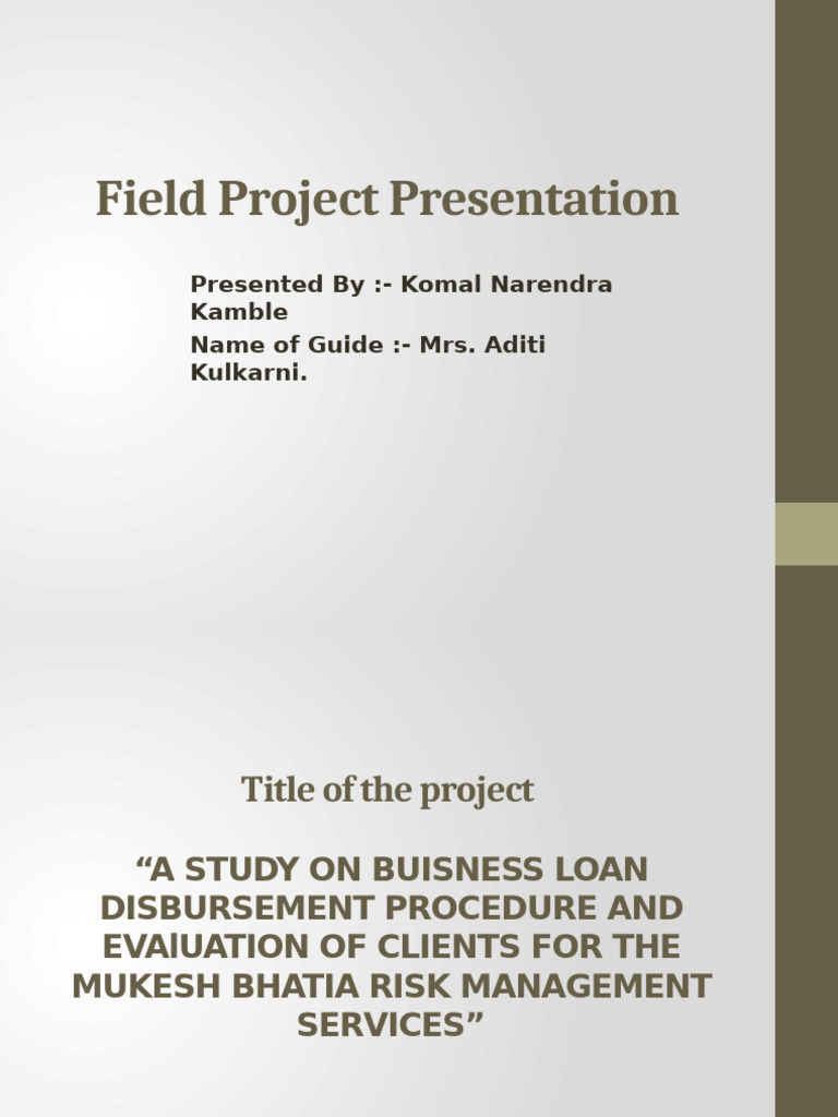Field Project Presentation | PDF | Loans | Risk Management