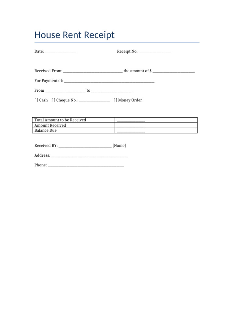 House Rent Receipt Template | PDF