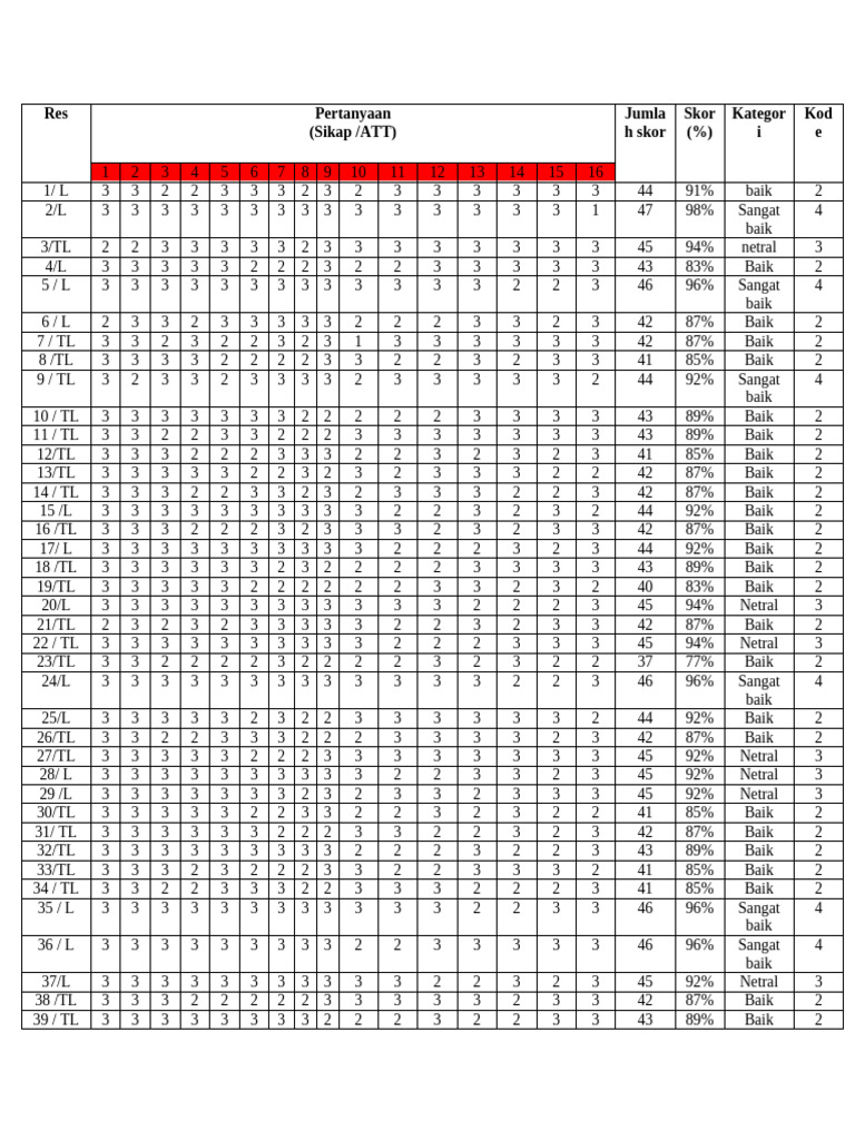 DATA MENTAH KUESIONER - Afrilia Nafiza | PDF