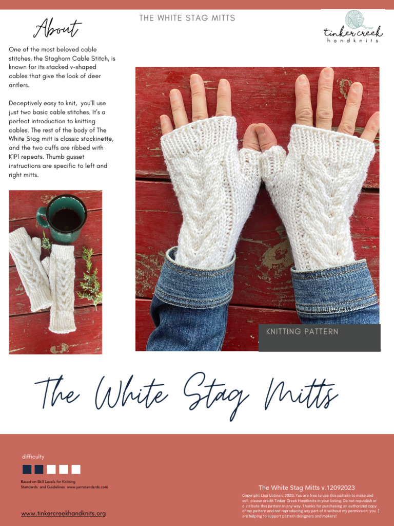 Knitting Pattern The White Stag Mitts EN | PDF | Knitting | Knitting Needle