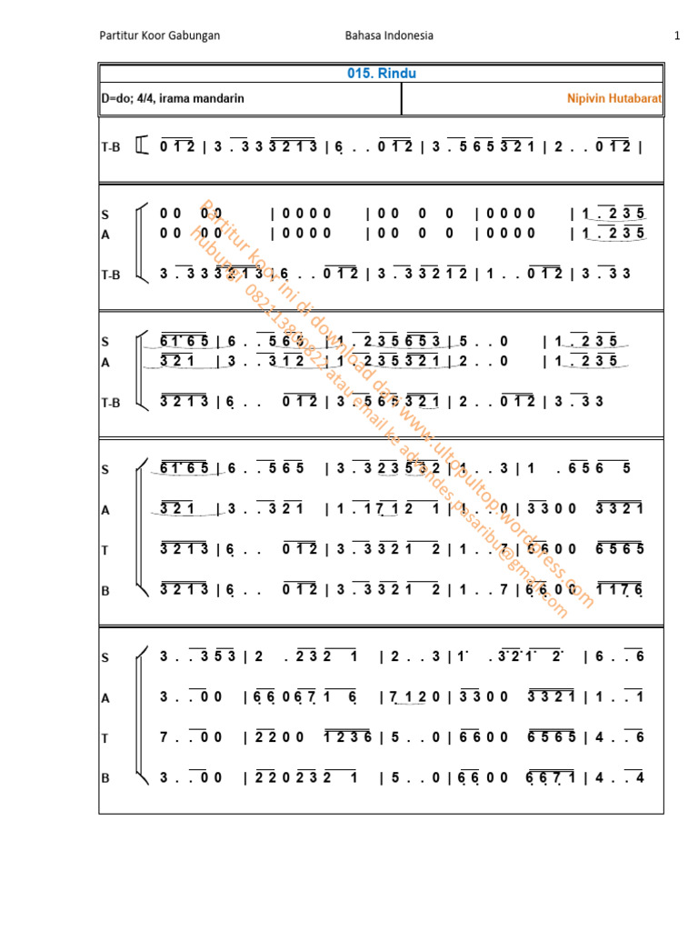 Partitur Koor "Rindu" | PDF