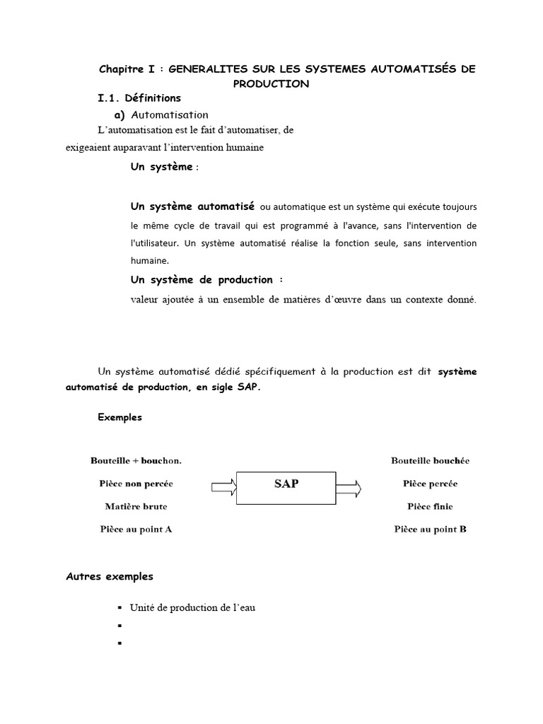 Systèmes Automatisés de Production : Concepts clés | PDF | Automate ...