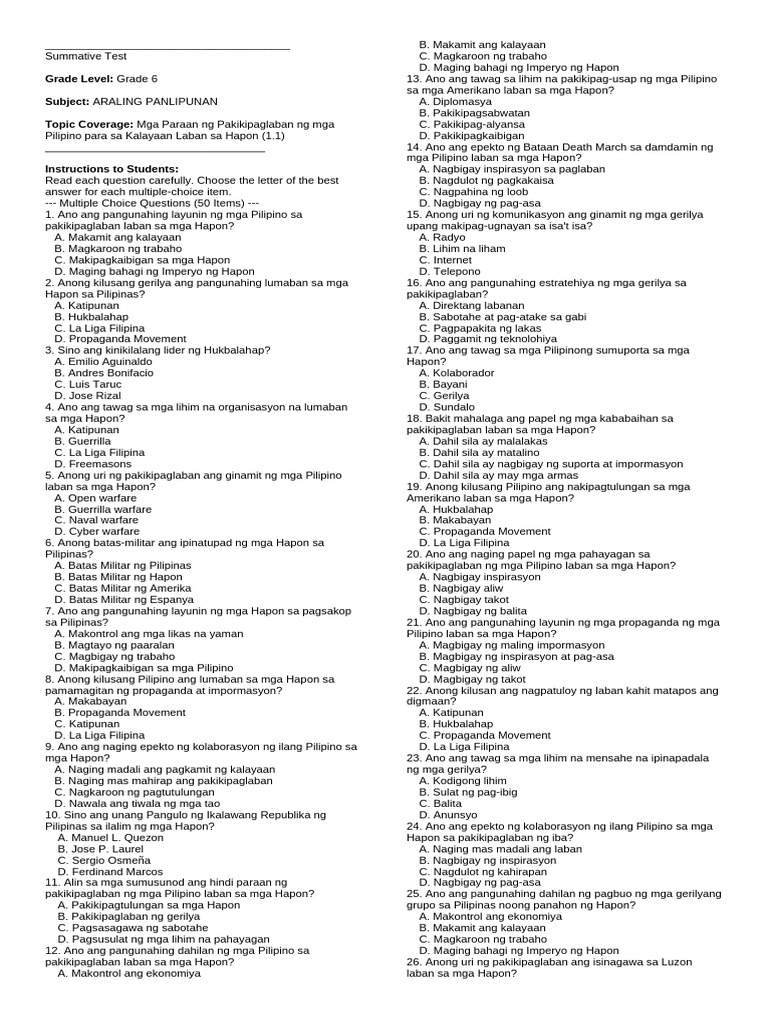 Summative - Test - ARALING PANLIPUNAN | PDF
