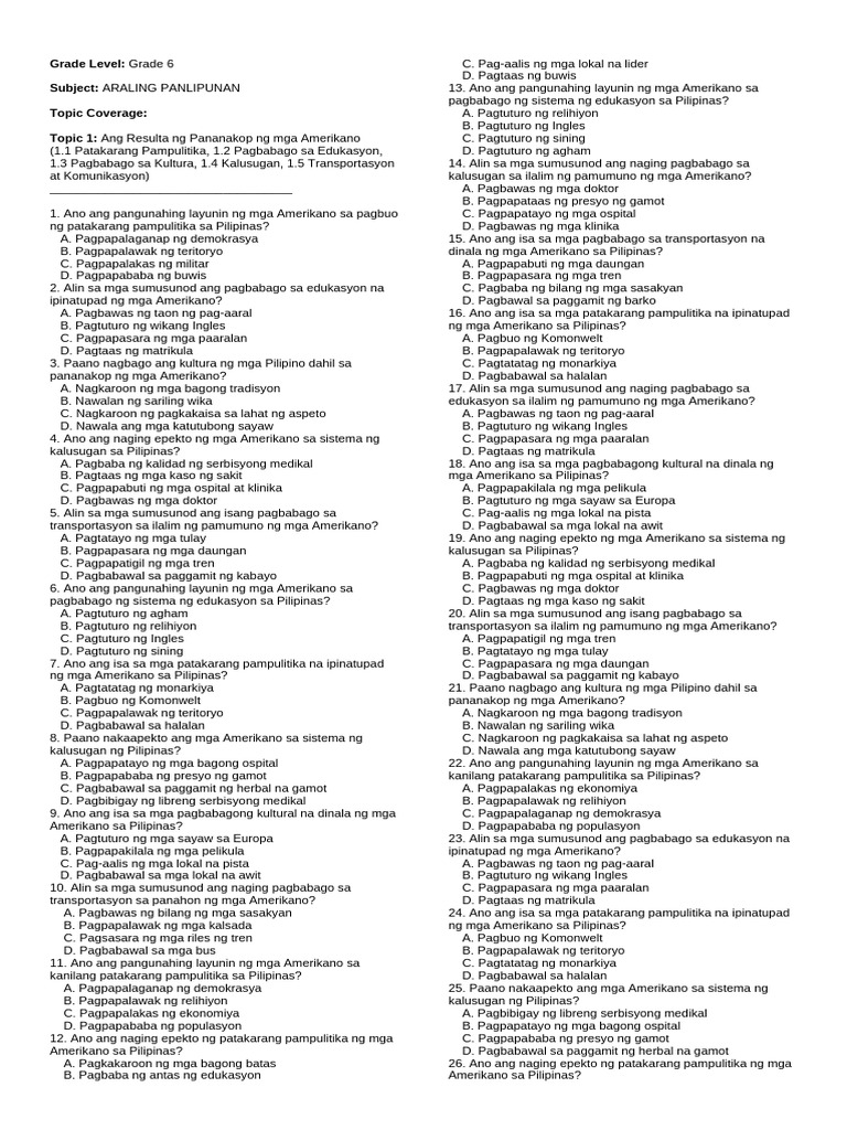 Summative - Test - ARALING PANLIPUNAN | PDF