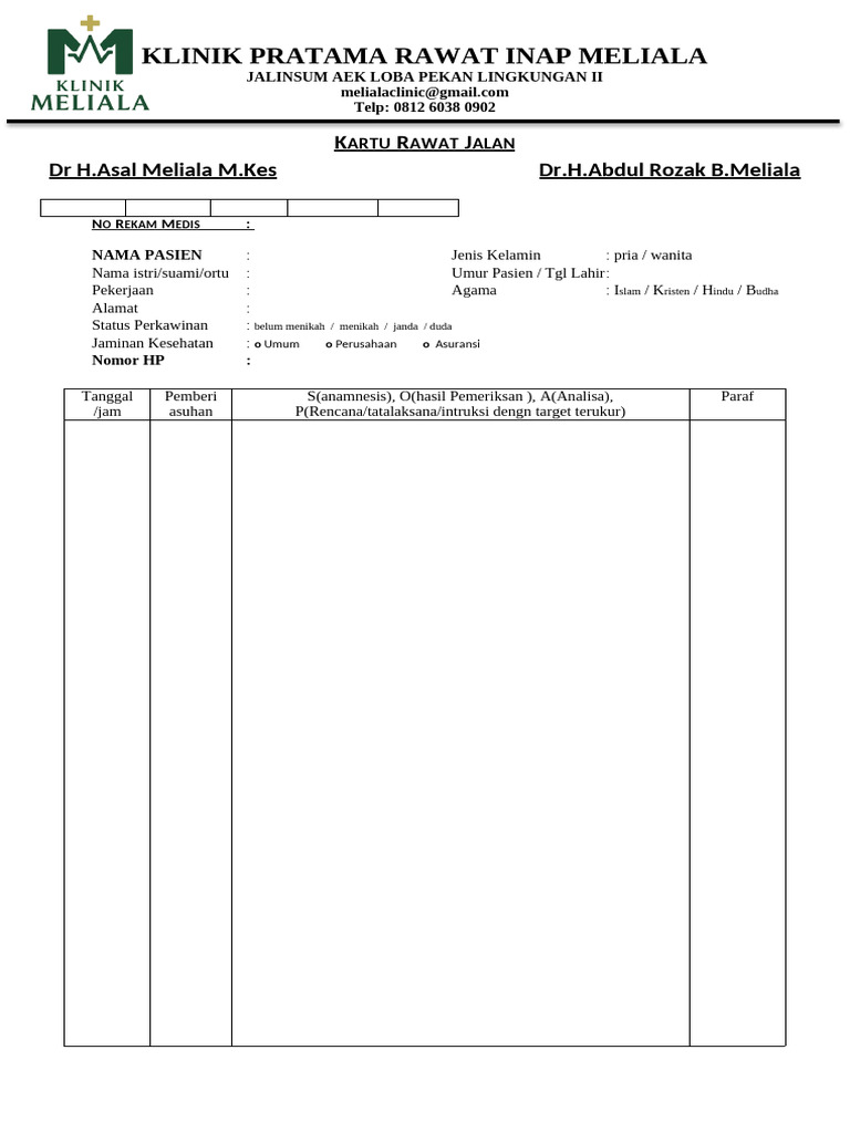 Contoh Status Pasien Rawat Inap | PDF