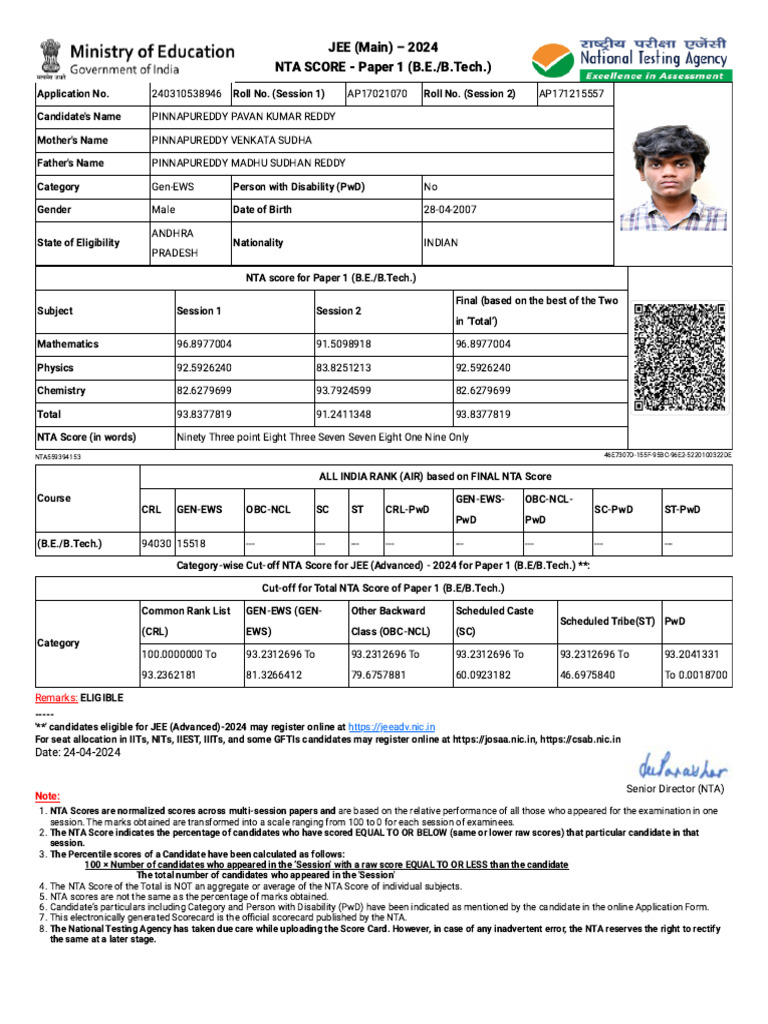 Joint Entrance Examination (Main) - India (1) - PDF | PDF ...