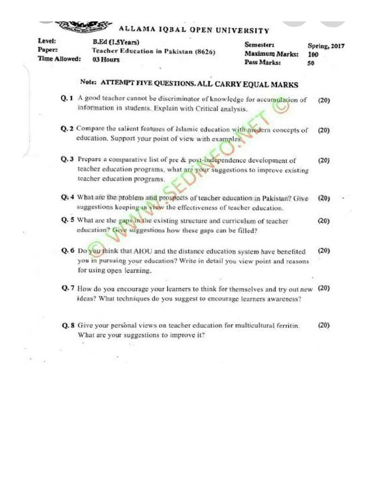 Past Papers 8626-1 | PDF