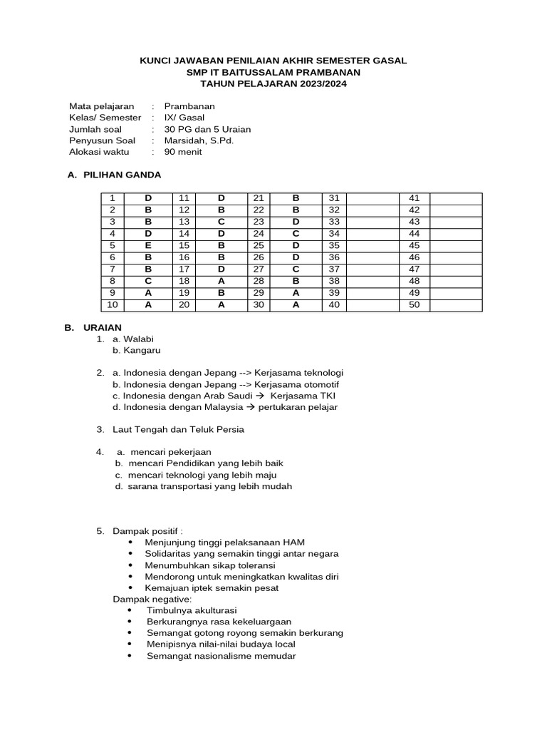 Kunci Jawaban PAS IPS 2023 | PDF