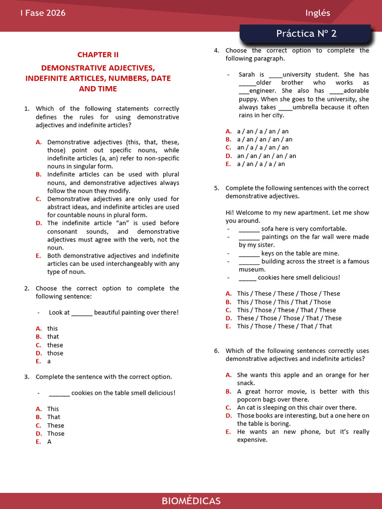 Demonstrative Adjectives, Indefinite Articles, Numbers, Date and Time ...