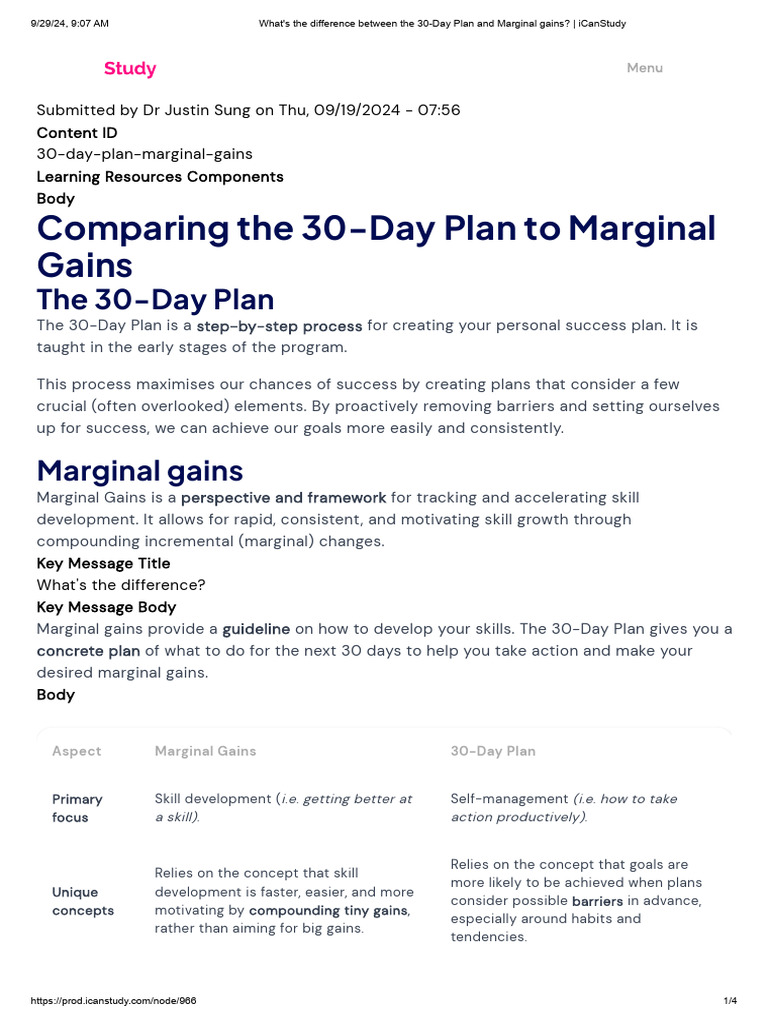 30 Day Plan Vs Marginal Gain | PDF | Goal | Goal Setting