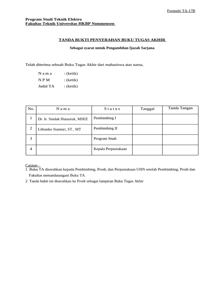 Formulir TA 17B | PDF