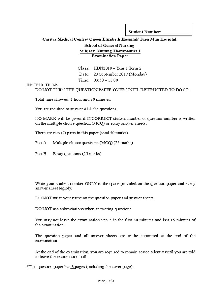 HDN2018 NT I Past Exam Paper | PDF | Multiple Choice | Respiratory System