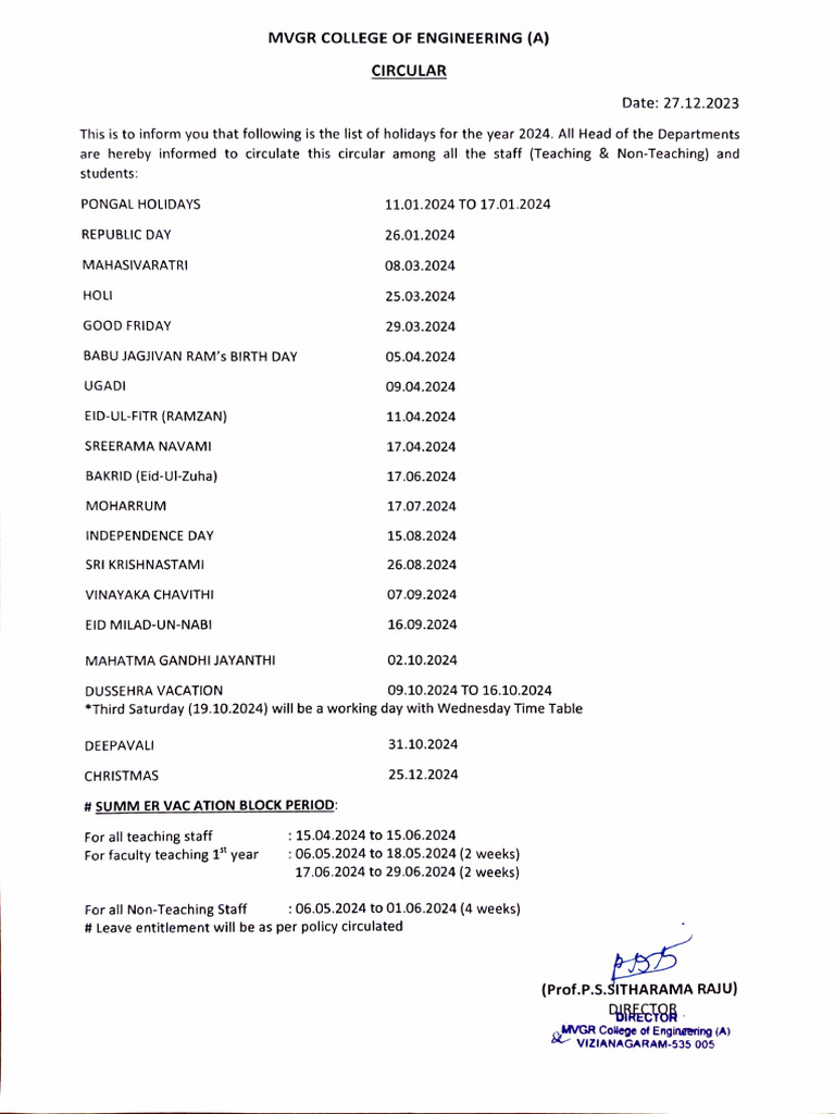 2024 Leave Circular | PDF