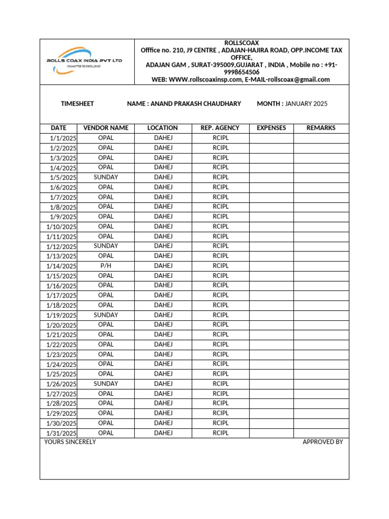 Anand Time Sheet | PDF