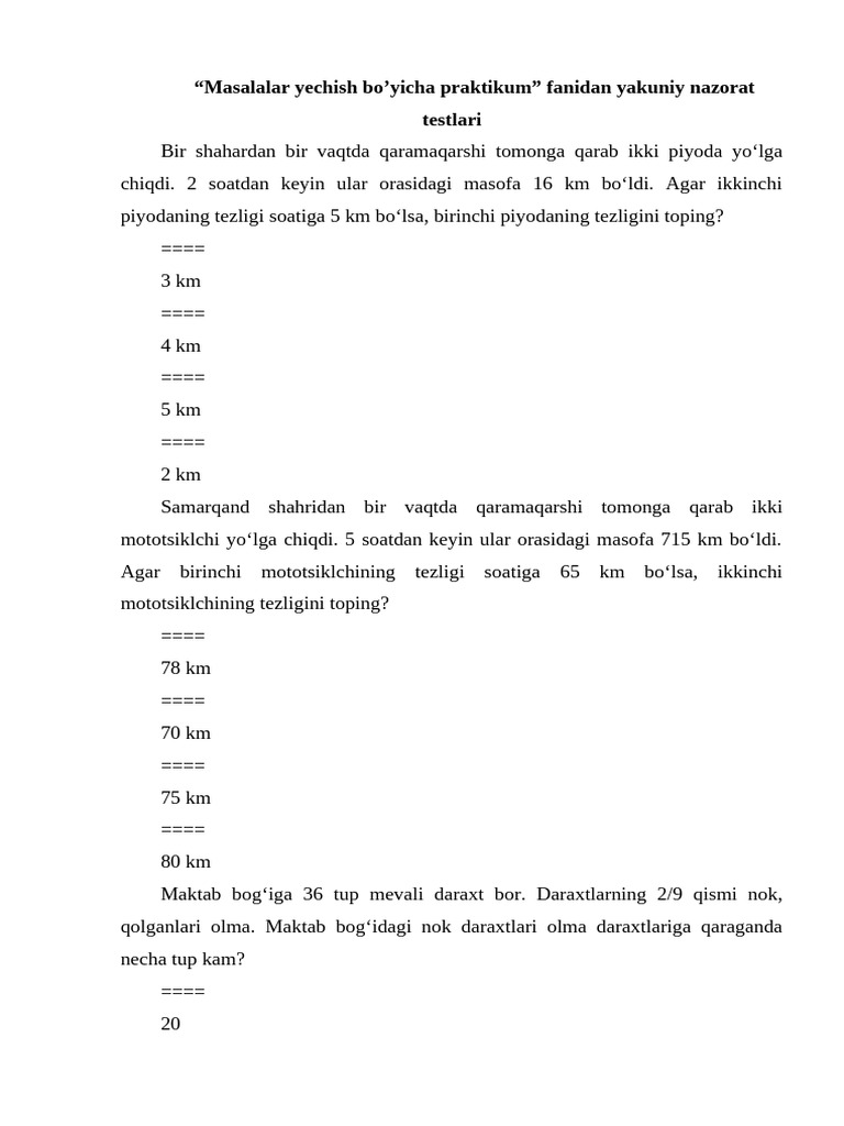 Yakuniy nazorat talabaga | PDF