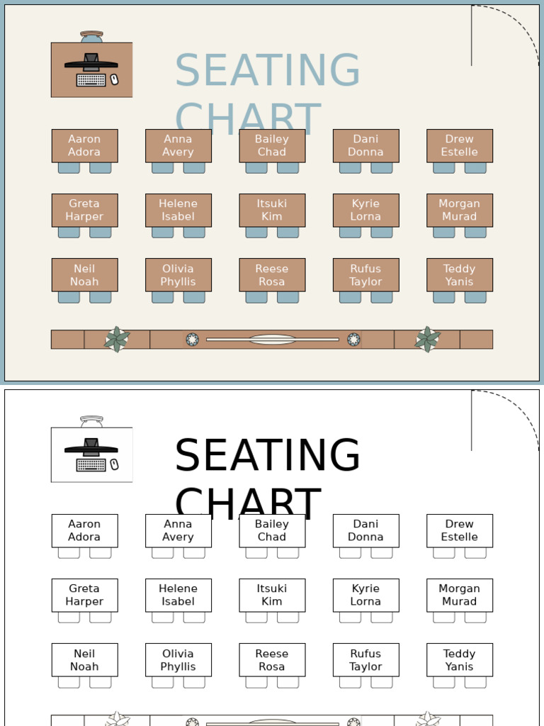 Classroom Seating Chart Poster in Blue and Brown Lined Illustrated ...
