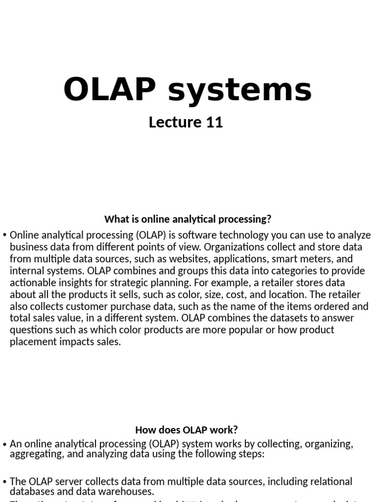 Topic 11 - OLAP Systems | PDF | Data Warehouse | Databases