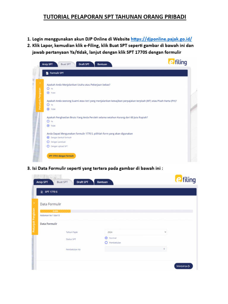 Tutorial Pelaporan SPT Tahunan Orang Pribadi | PDF