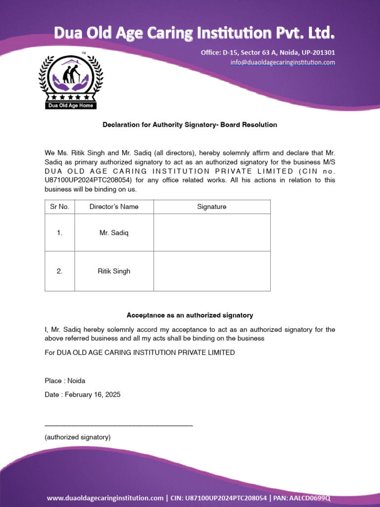 Declaration For Authorised Signatory | PDF