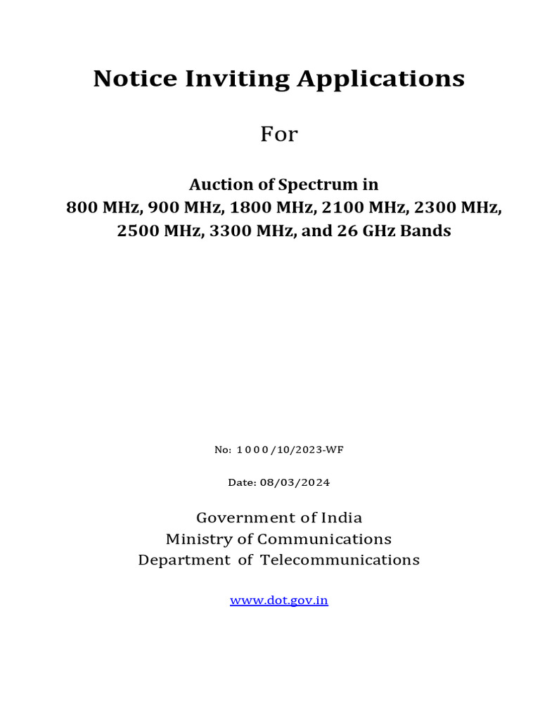 Notice Inviting Applications 2023-24 | PDF | Auction | Radio Spectrum