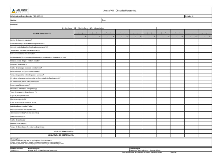 Anexo VIII - Checklist Motosserra | PDF
