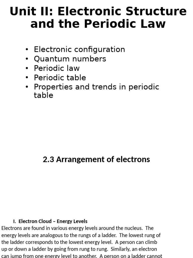 Unit 2 Electronic Structure and Periodic Law | PDF | Ion | Electron ...