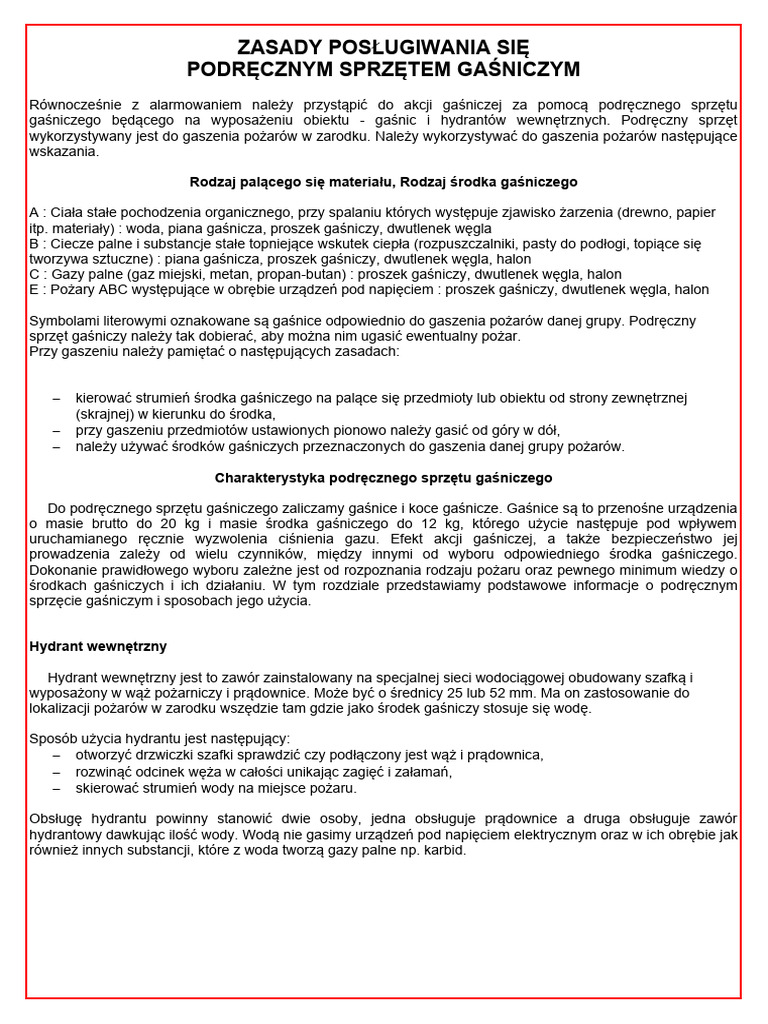Instrukcja Ppoz Zasady Poslugiwania Sie Sprzetem Gasniczym | PDF