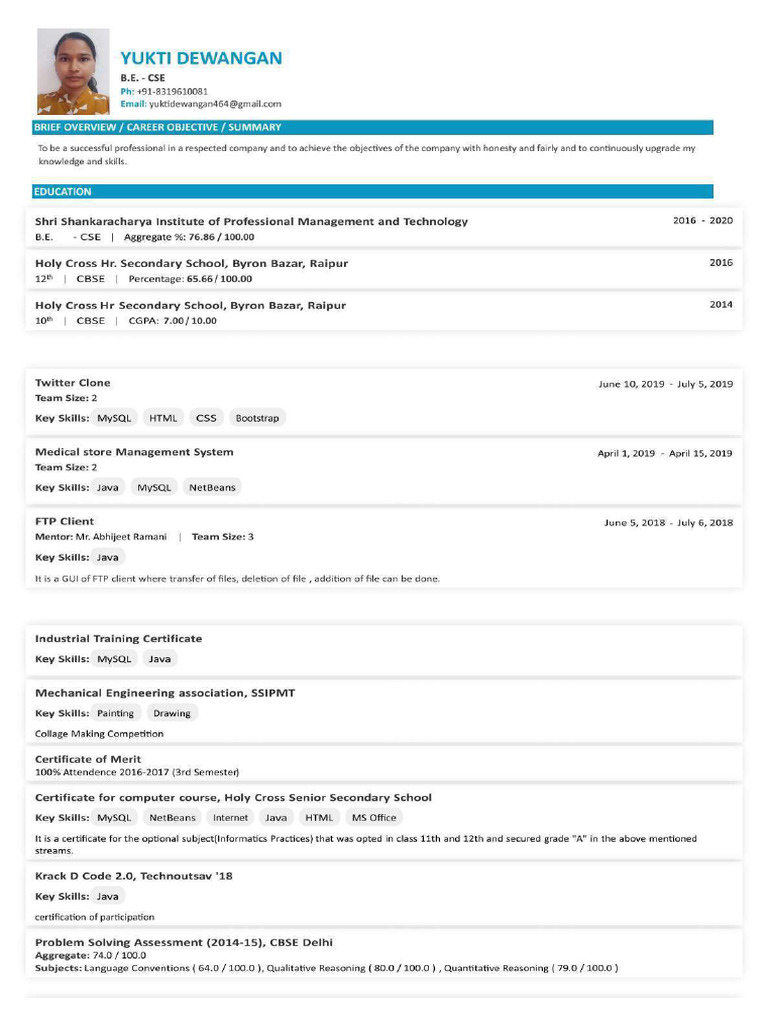 Resume Yukti Dewangan New1 | PDF