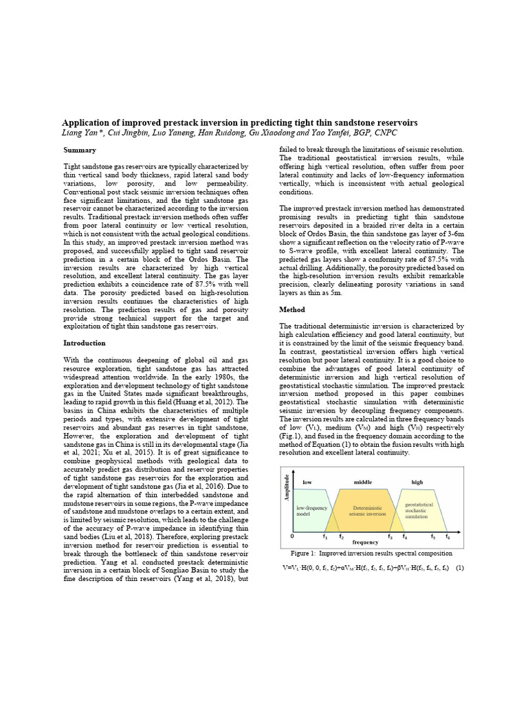 Abstract - Application of Improved Pre Stack Inversion | PDF | Petroleum Reservoir | Sandstone