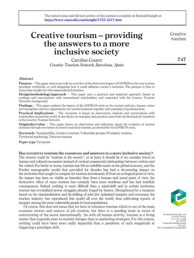 Creative Tourism - Providing The Answers To A More Inclusive Society ...