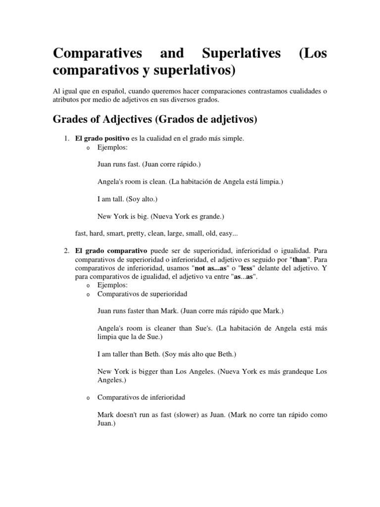 Reglas de Comparativos y Superlativos | PDF | Reglas | Lingüística