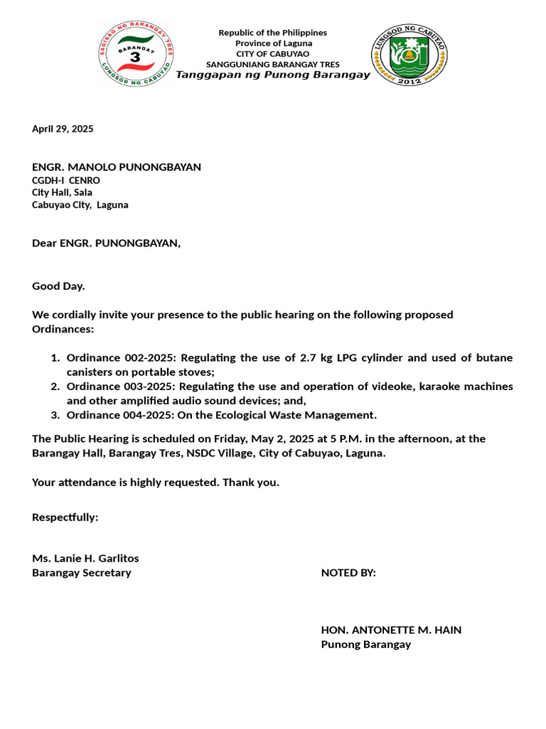 Public Hearing Letter | PDF