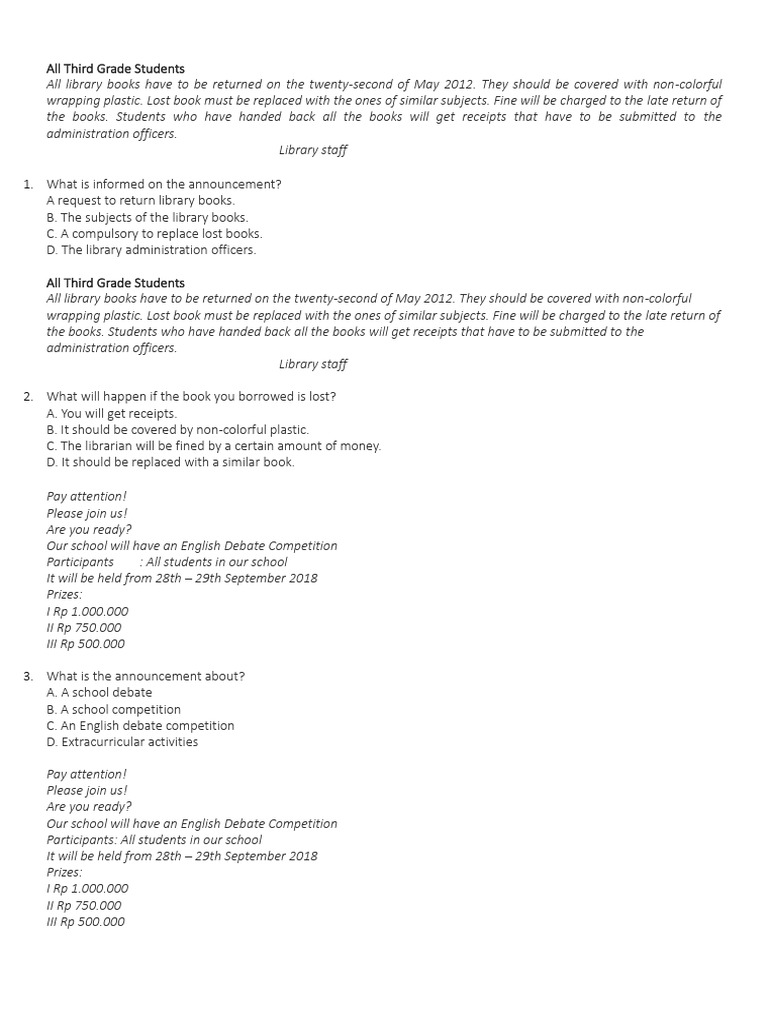 Questions-Announcement and Friends | PDF