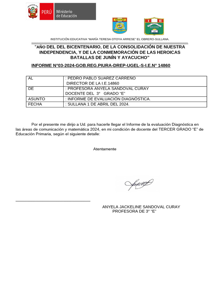 Informe Evaluacion Diagnostica 4 Grado 2024 | PDF | Aprendizaje | Cognición