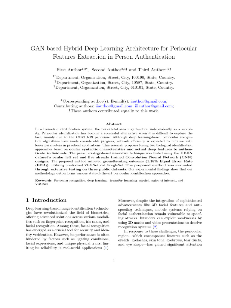 GAN Hybrid Deep Learning for Periocular Recognition | PDF | Support ...