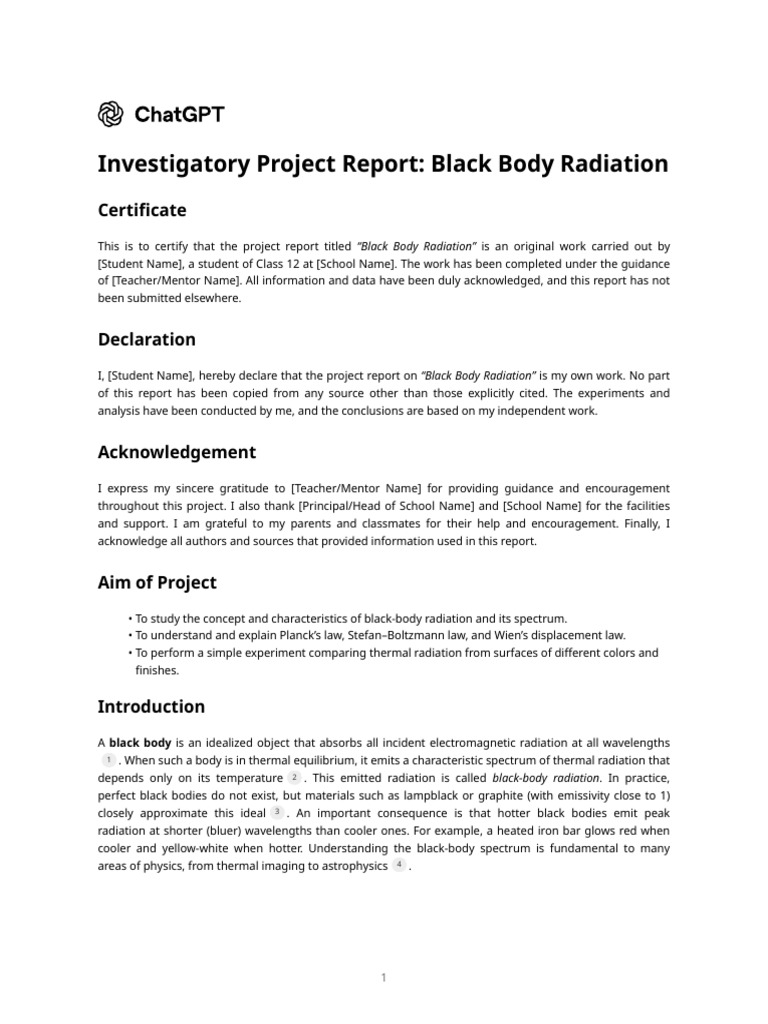 Investigatory Project Report - Black Body Radiation | PDF ...