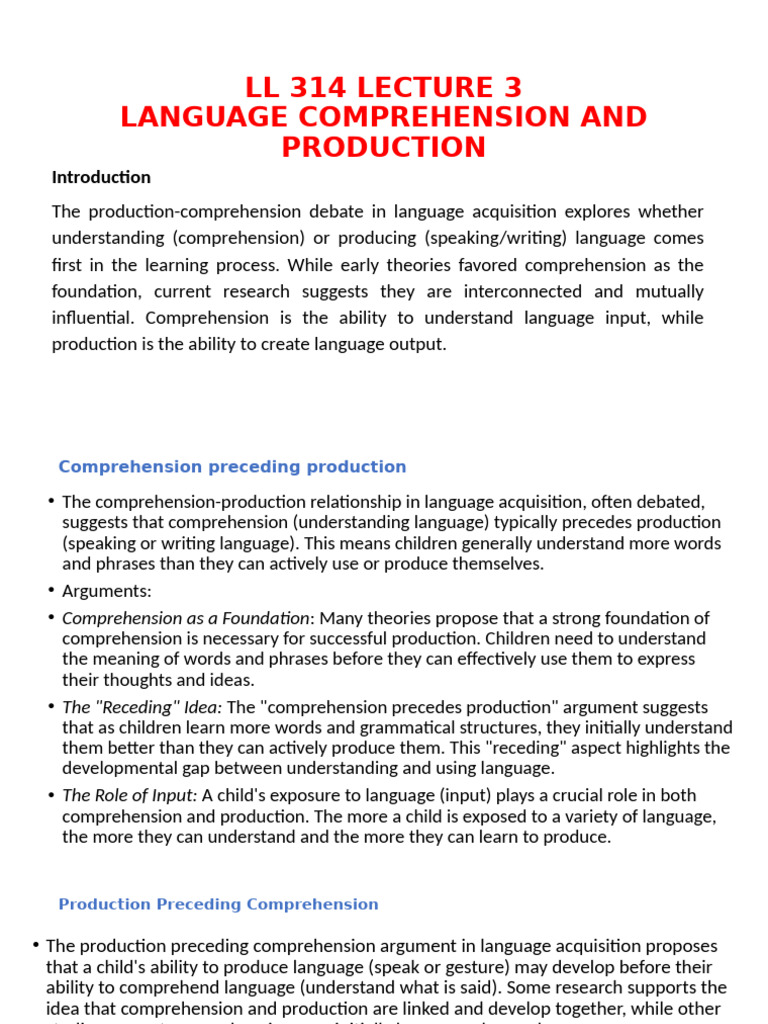 Language Comprehension vs. Production | PDF | Language Acquisition ...